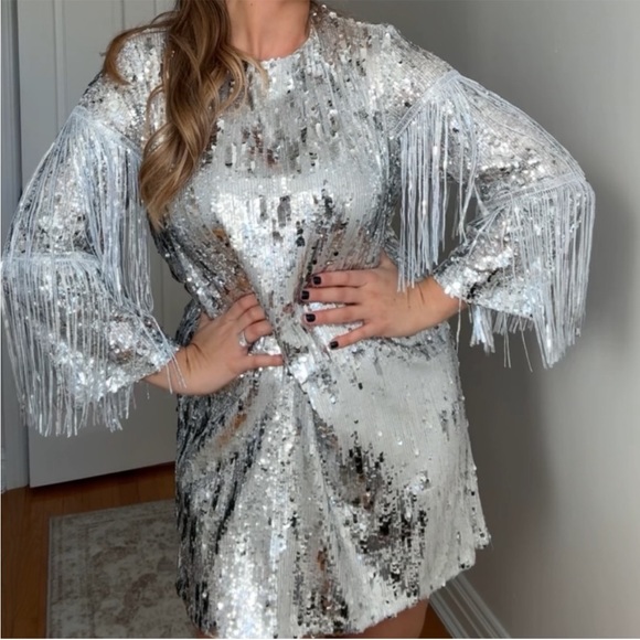 Zara | Dresses | Zara Fringed Sequin Mini Shift Dress Bloggeres ...